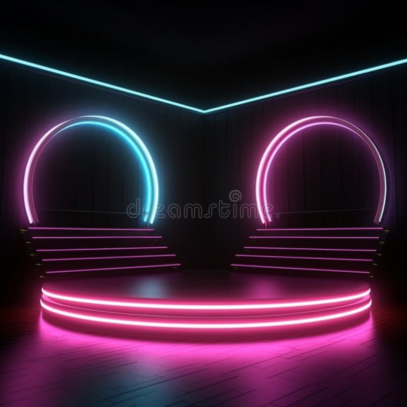 Neon Light Arch, Neon Light Decorated Room Background, Neon Light ...