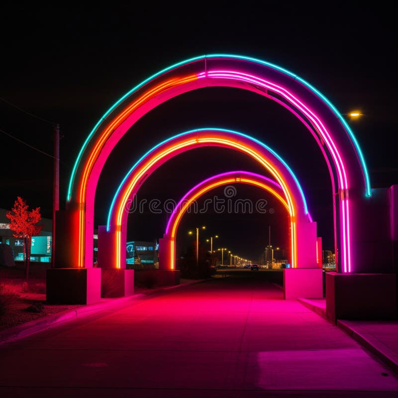 Neon Light Arch, Neon Light Decorated Room Background, Neon Light ...