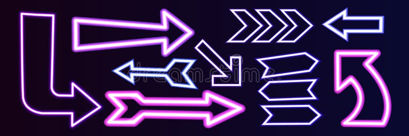 Neon Light Arrow or Purple Glow Sign for Direction Vector Illustration ...