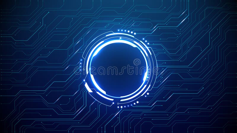 Neon Light Blue Circle Portal on Futuristic Technology Circuit Board ...