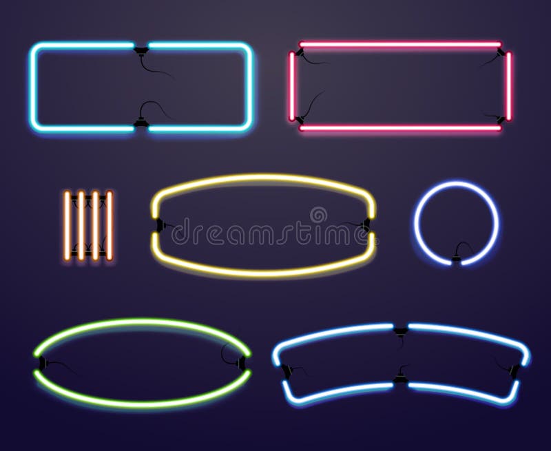 Neon Light Frames Set. Glowing and Shining Bright Borders with Space ...