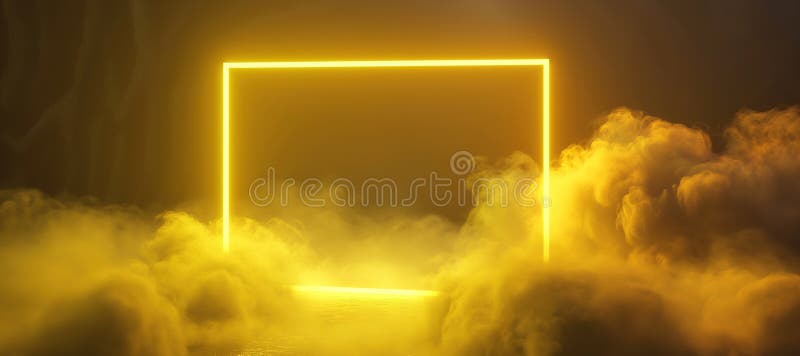 Neon Light Box Line Frame Background with Yellow Glowing Smoke Stock ...