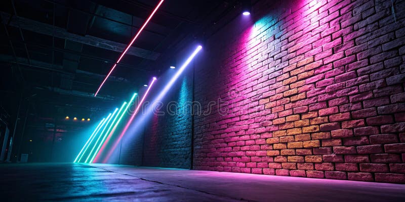 Neon Light on Brick Wall in Empty Studio Stock Illustration ...