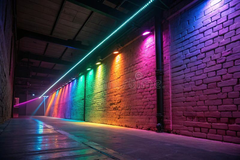 Neon Light on Brick Wall in Empty Studio Stock Illustration ...