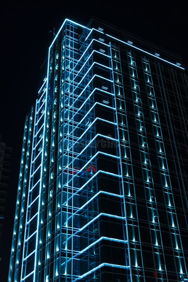 Neon light on building stock image. Image of construction - 9767911