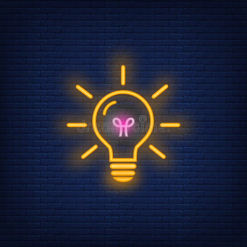 Yellow neon lightbulb icon stock vector. Illustration of hipster ...