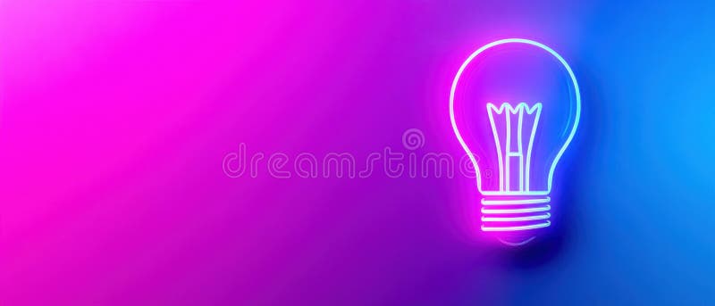 Neon Light Bulb Outline on Vibrant Gradient Background Stock ...