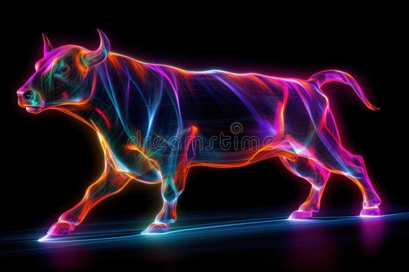Neon Light Bull in Motion. Generative AI Stock Illustration ...