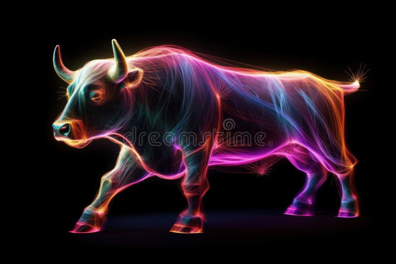 Neon Light Bull in Motion. Generative AI Stock Illustration ...