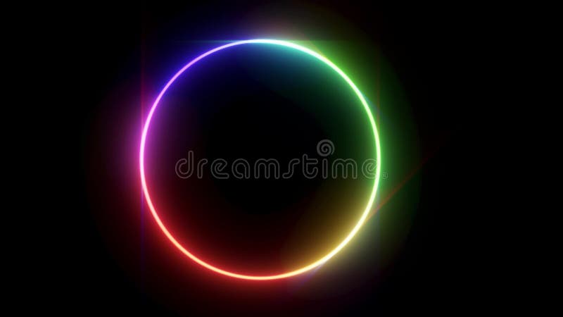 Neon Light Circle Rainbows on Black Back Intro 3d Stock Illustration ...