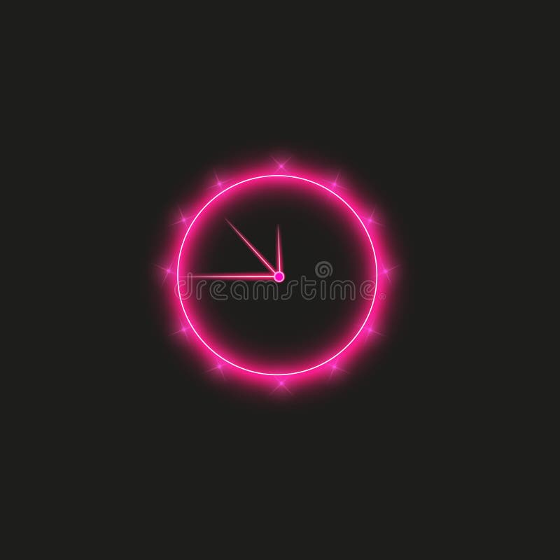 Neon Light. Clock Line Icon. Time Sign. Office Watch or Timer Symbol ...