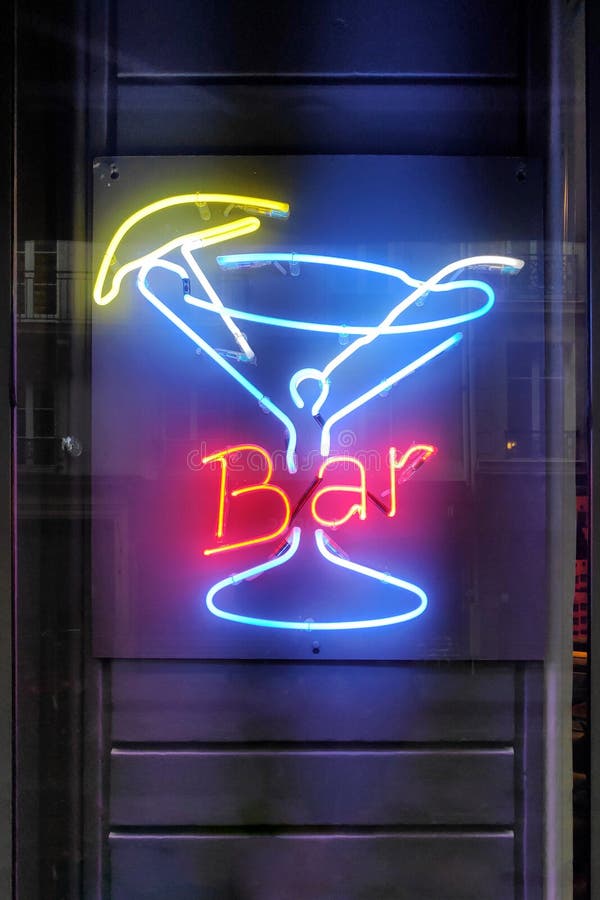 Neon light - Cocktail Bar stock image. Image of close - 220268479