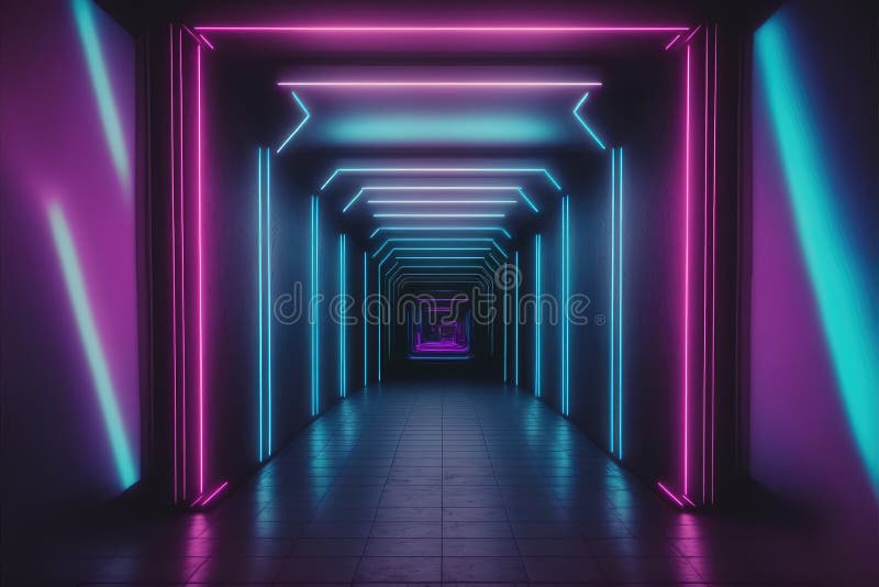 Neon Light Corridor Tunnel with Diminishing Perspective View Stock ... Neon Light Corridor Tunnel with Diminishing Perspective View Stock ...