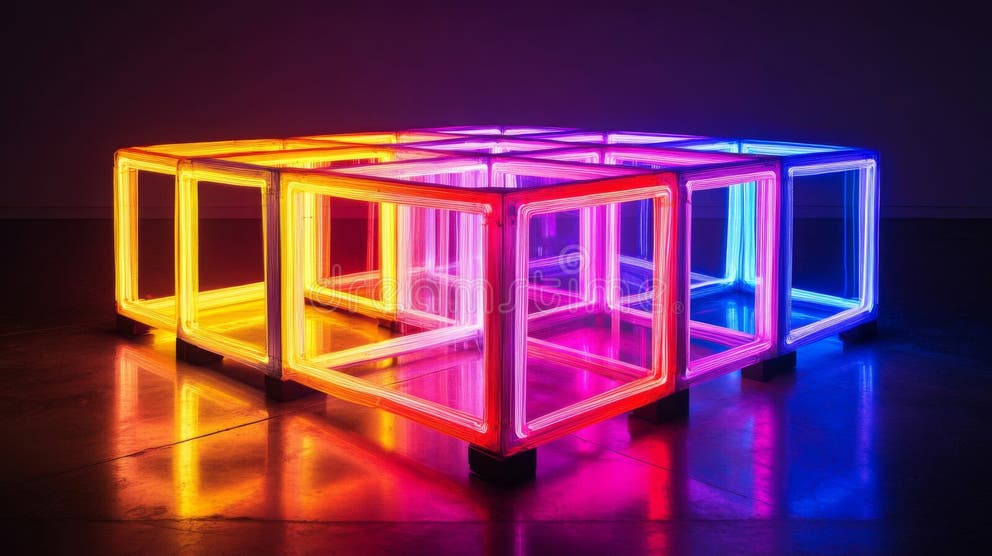 Neon Light Cubes Modern Art Installation Stock Illustration ...