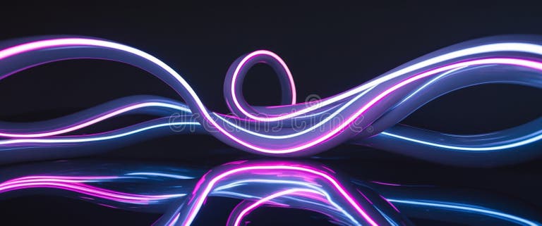Neon Light Curves Reflecting on Dark Surface. Stock Image - Image of ...