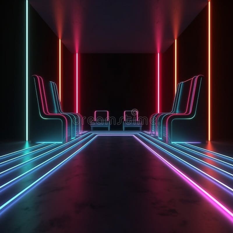 Neon Light Decorated Room Background, Neon Light Architectural ...