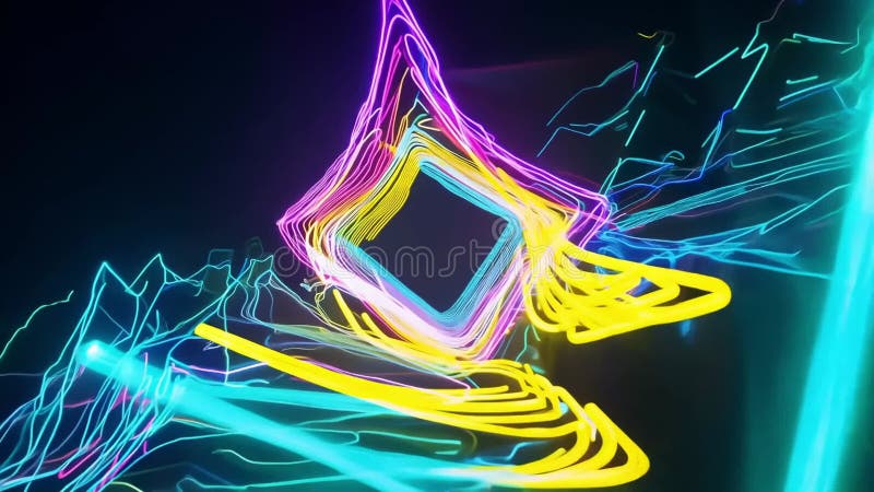 Neon Light Drawing a Square Shape with a Black Background Stock Footage ...