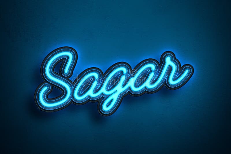 Neon Light Editable Text Effect of Hindi Name Sagar. Stock Image ...