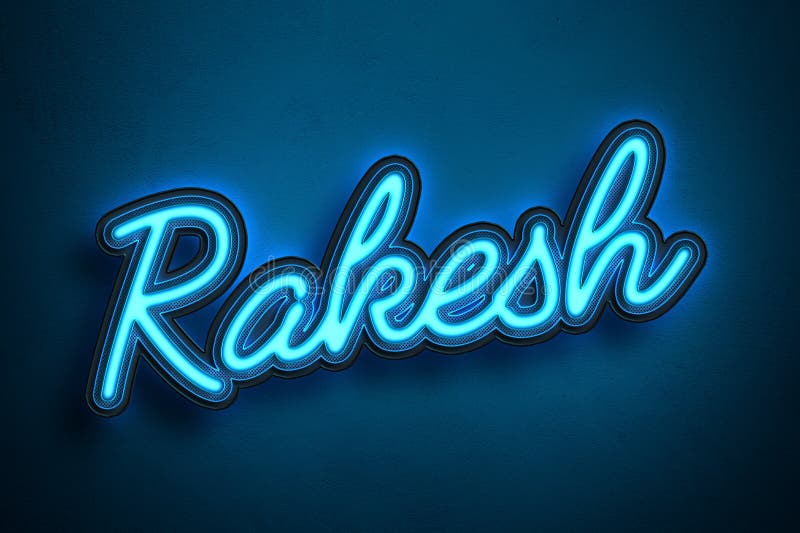 Neon Light Editable Text Effect of Hindi Name Rakesh. Stock Image ...