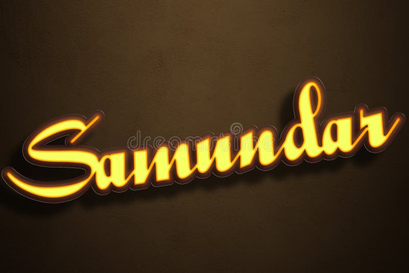 Yellow Neon Light Text Effect of Hindi Word Samundar on Golden ...