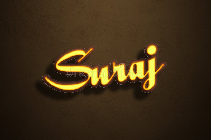 Yellow Neon Light Text Effect of Hindi Word Suraj on Golden Background ...
