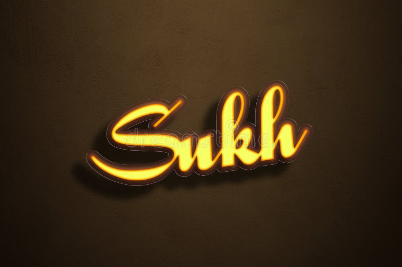 Yellow Neon Light Text Effect of Hindi Word Sukh on Golden Background ...