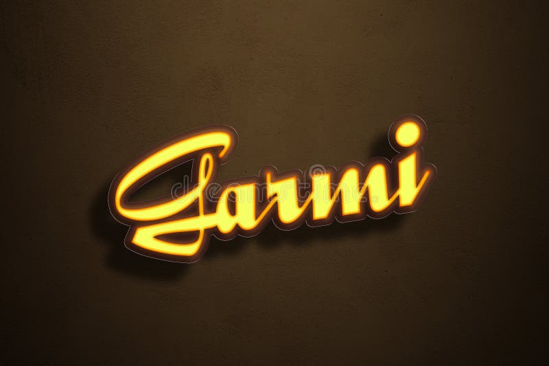 Yellow Neon Light Text Effect of Hindi Word Garmi on Golden Background ...