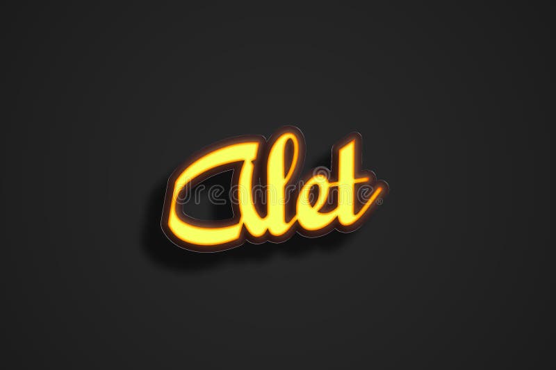Yellow Neon Light Text Effect of Name Alet on Golden Background Stock ...