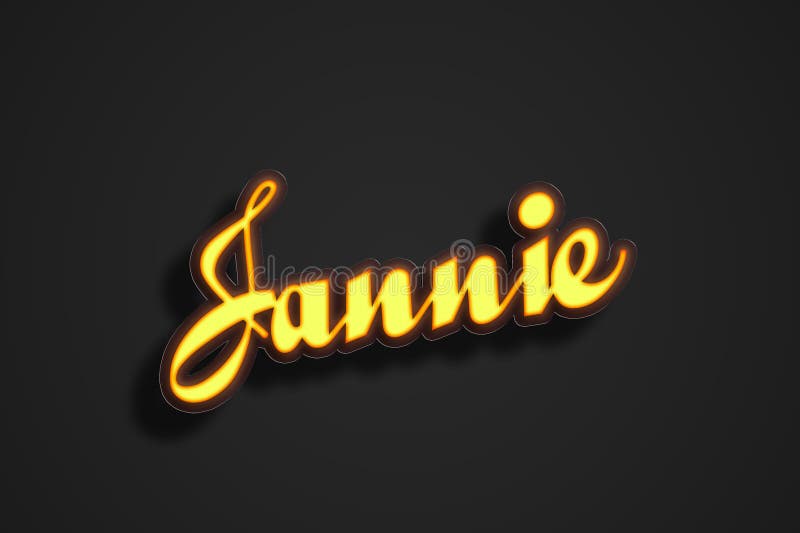 Yellow Neon Light Text Effect of Name Jannie on Golden Background Stock ...