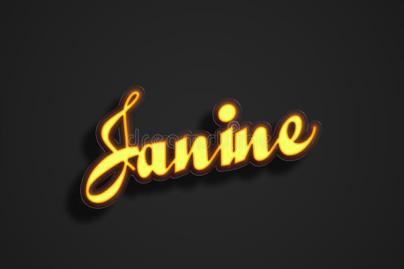 Yellow Neon Light Text Effect of Name Janine on Golden Background Stock ...