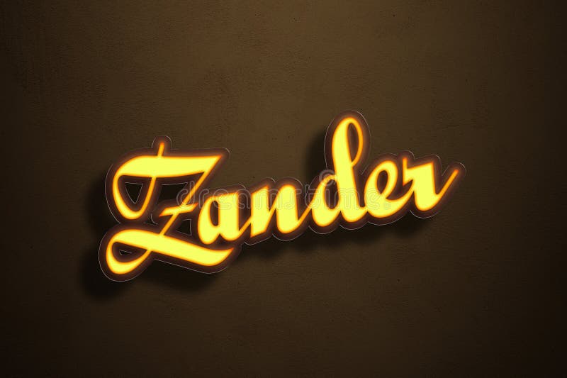 Yellow Neon Light Text Effect of Name Zander on Golden Background Stock Image - Image of ...