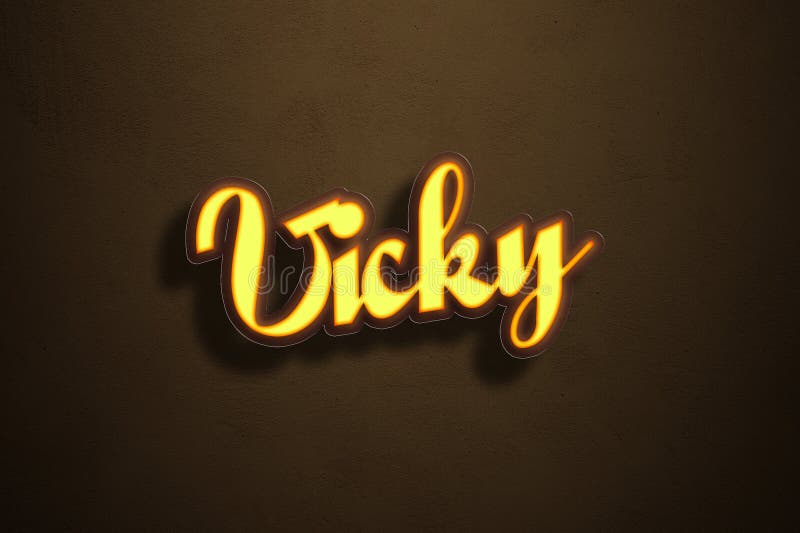 Yellow Neon Light Text Effect of Name Vicky on Golden Background Stock ...