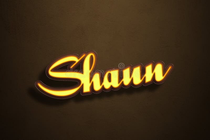 Yellow Neon Light Text Effect of Name Shaun on Golden Background Stock ...