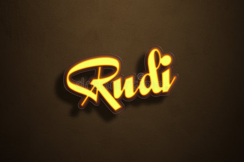 Yellow Neon Light Text Effect of Name Rudi on Golden Background Stock ...