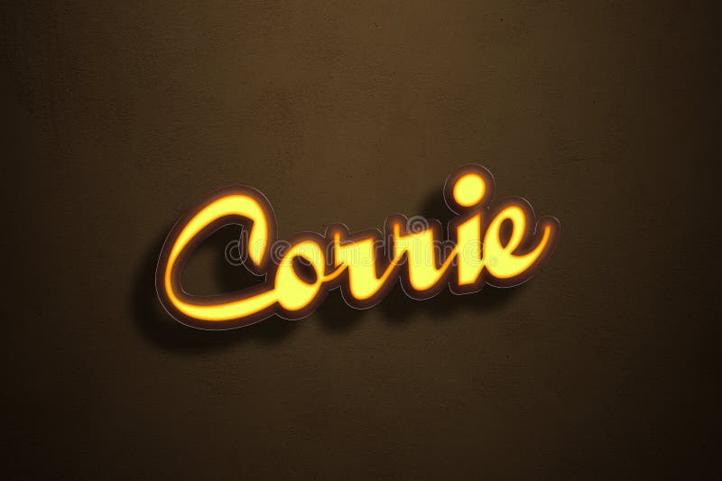 Yellow Neon Light Text Effect of Name Corrie on Golden Background Stock ...