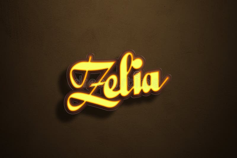 Yellow Neon Light Text Effect of Name Zelia on Golden Background Stock ...