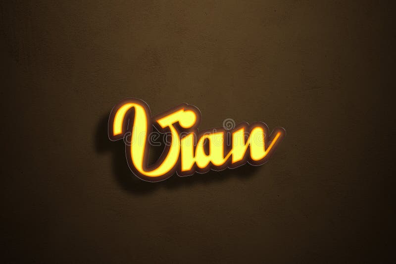 Yellow Neon Light Text Effect of Name Vian on Golden Background Stock ...
