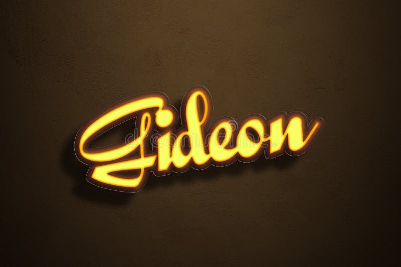 Yellow Neon Light Text Effect of Name Gideon on Golden Background Stock ...