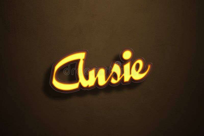 Yellow Neon Light Text Effect of Name Ansie on Golden Background Stock ...