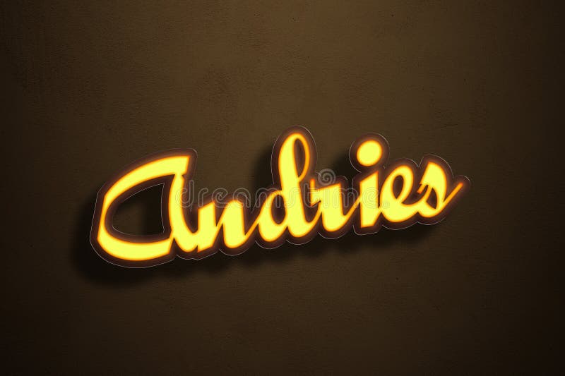 Yellow Neon Light Text Effect of Name Andries on Golden Background ...