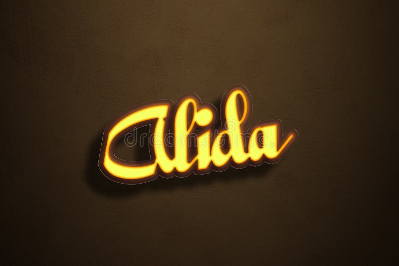Yellow Neon Light Text Effect of Name Alida on Golden Background Stock ...