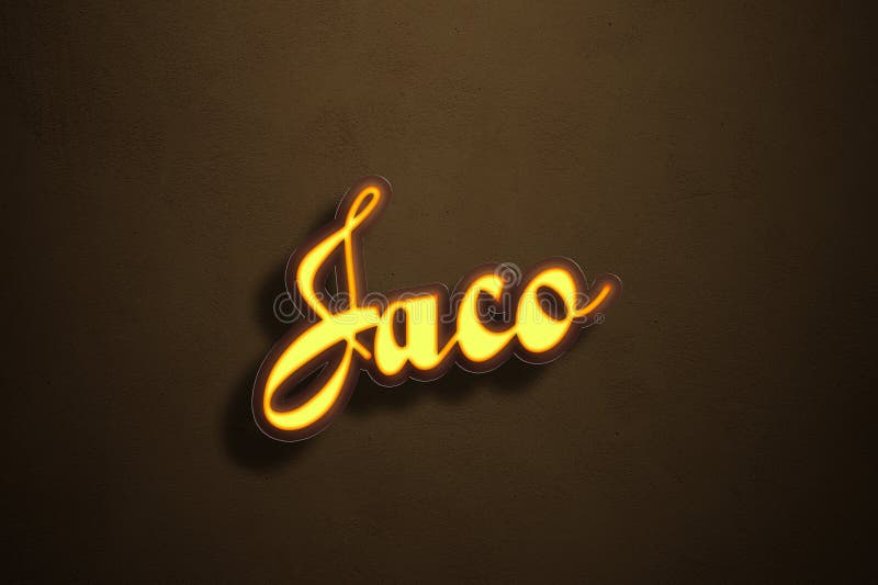 Yellow Neon Light Text Effect of Name Jaco on Golden Background Stock ...