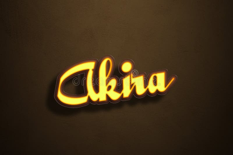 Yellow Neon Light Text Effect of Name Akira on Golden Background Stock ...