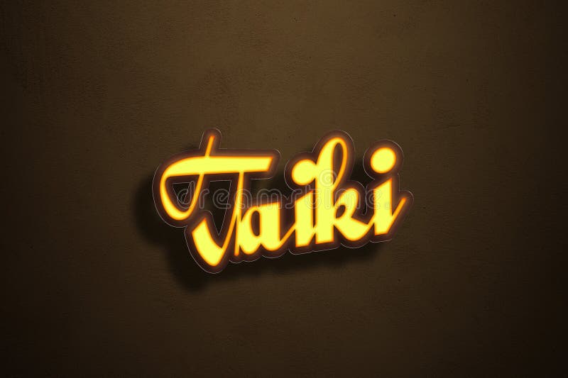 Yellow Neon Light Text Effect of Name Taiki on Golden Background Stock ...