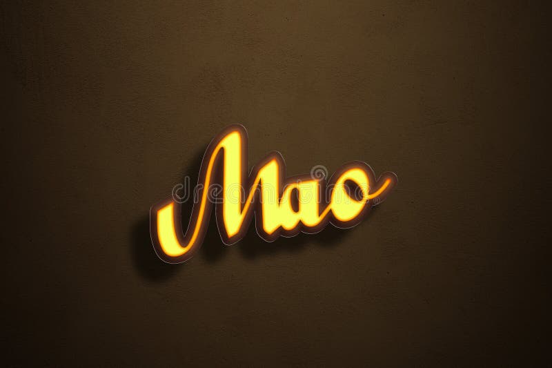 Yellow Neon Light Text Effect of Name Mao on Golden Background Stock ...