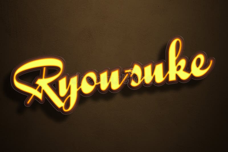 Yellow Neon Light Text Effect of Name Ryou-suke on Golden Background ...