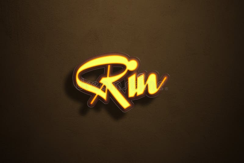 Yellow Neon Light Text Effect of Name Rin on Golden Background Stock ...