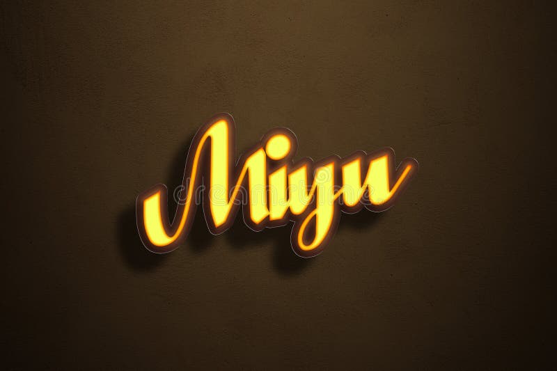 Yellow Neon Light Text Effect of Name Miyu on Golden Background Stock ...