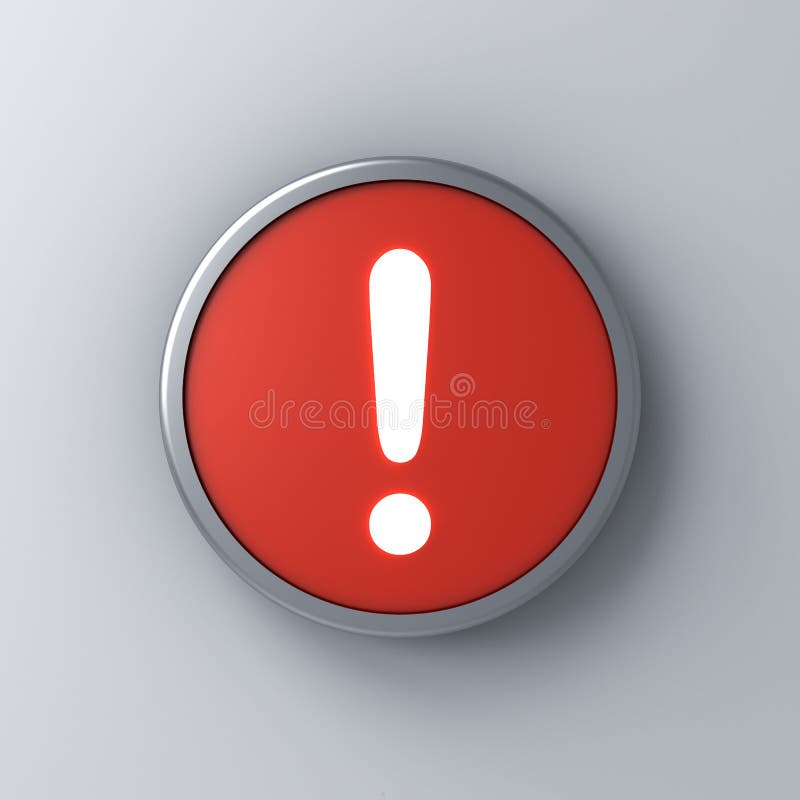 Neon Light Exclamation Mark Icon in Red Round Sign Button Isolated on ...