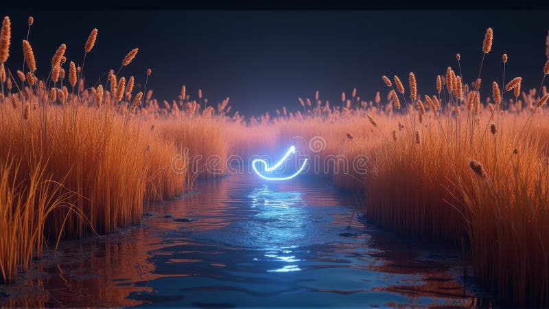 Neon Light in a Field of Grass Stock Illustration - Illustration of ...